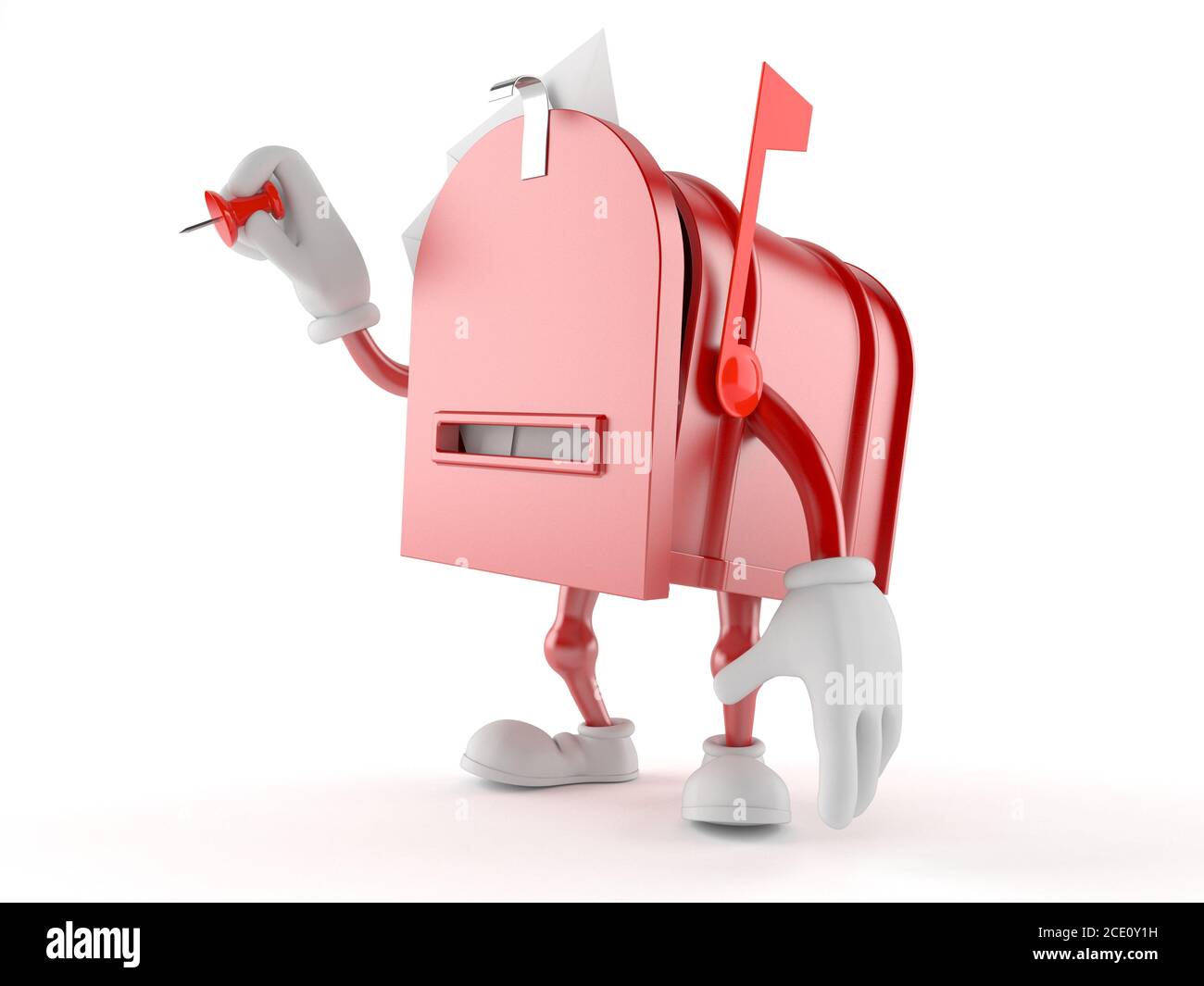 Mailbox character holding thumbtack isolated on white background Stock ...
