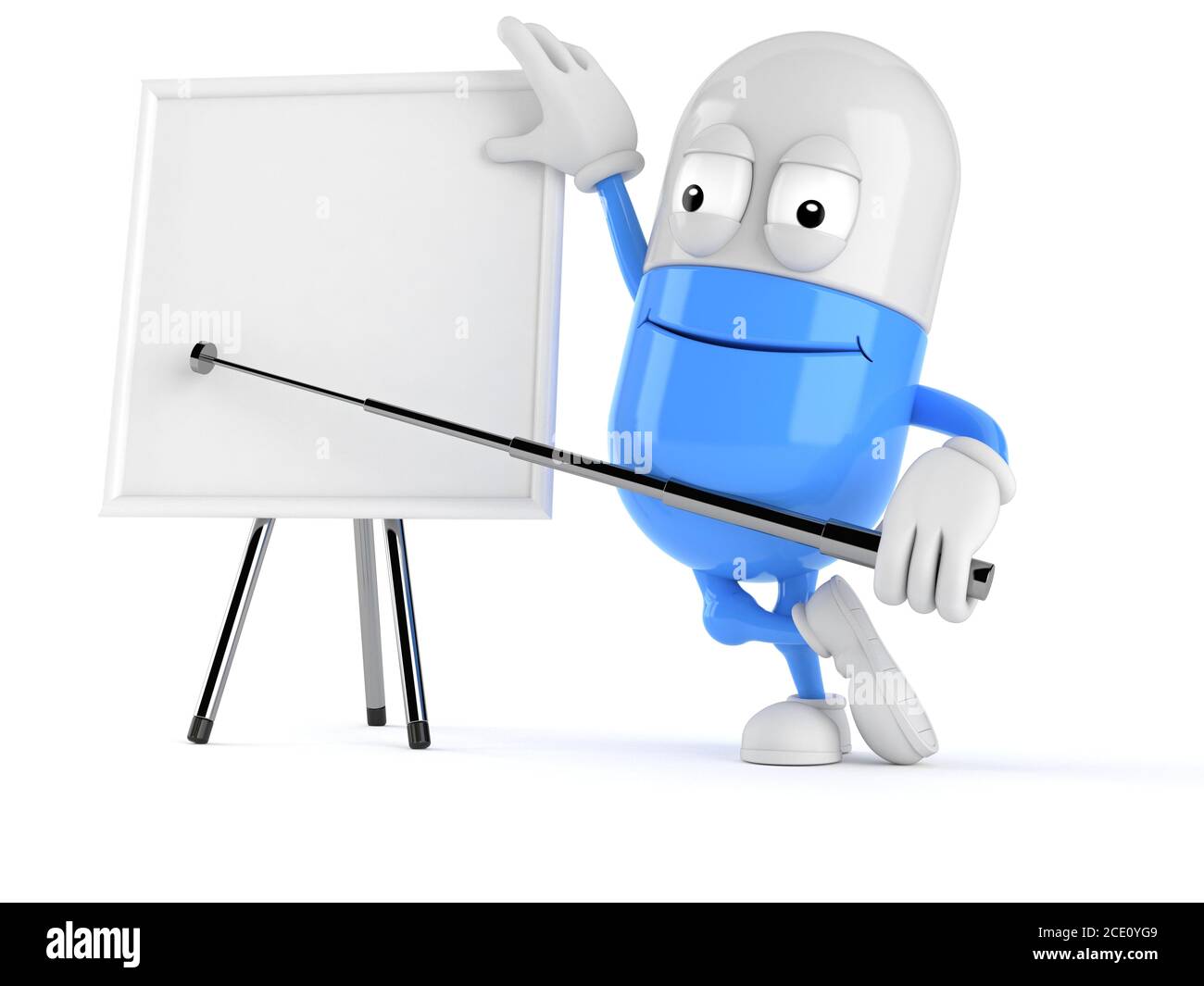 Pill character with blank whiteboard isolated on white background Stock ...
