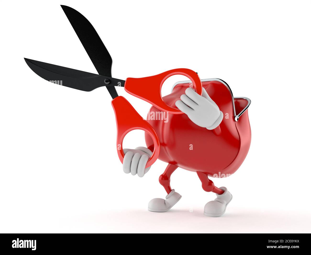 Purse character holding scissors isolated on white background Stock ...