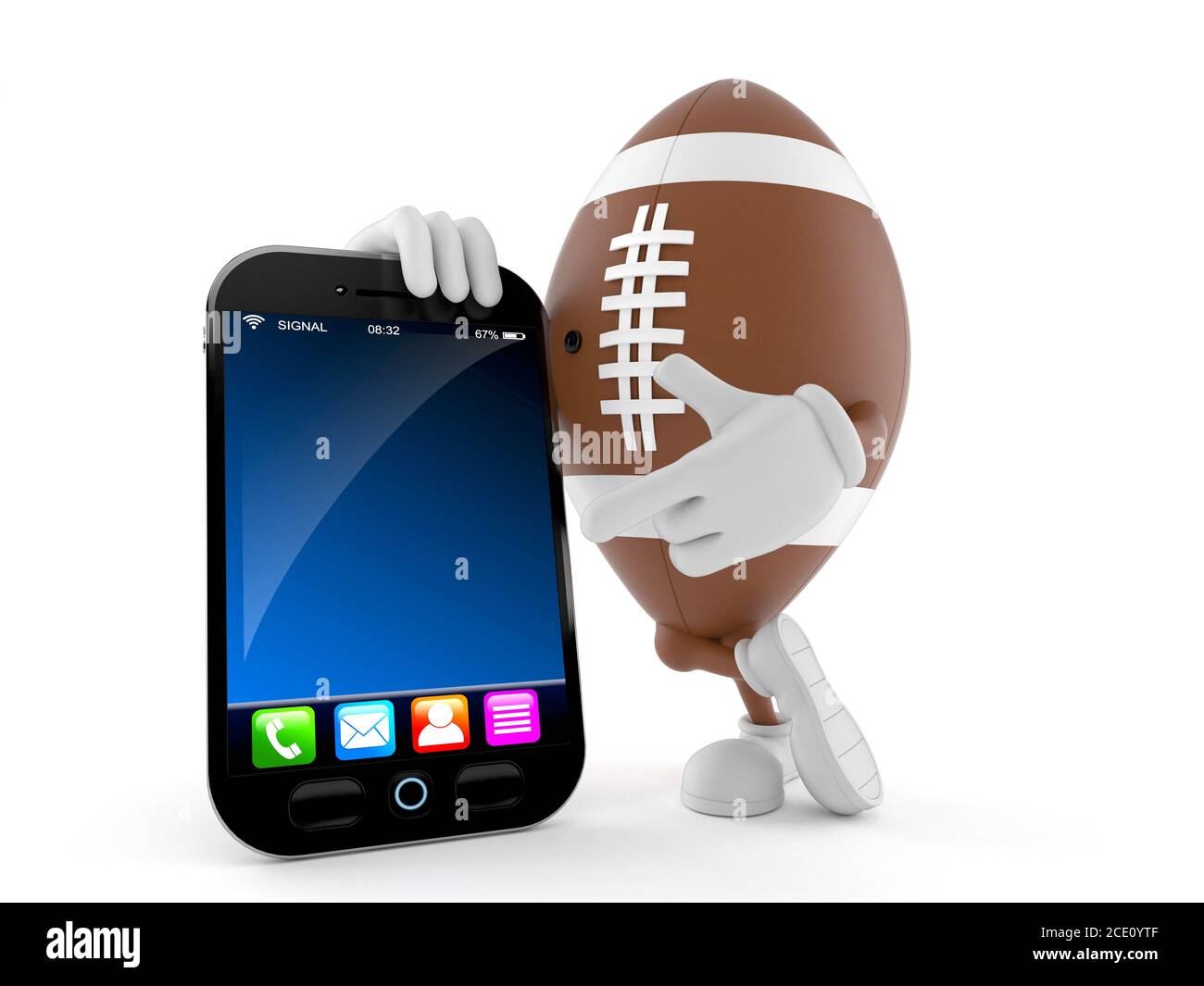 Rugby character with smart phone isolated on white background Stock ...