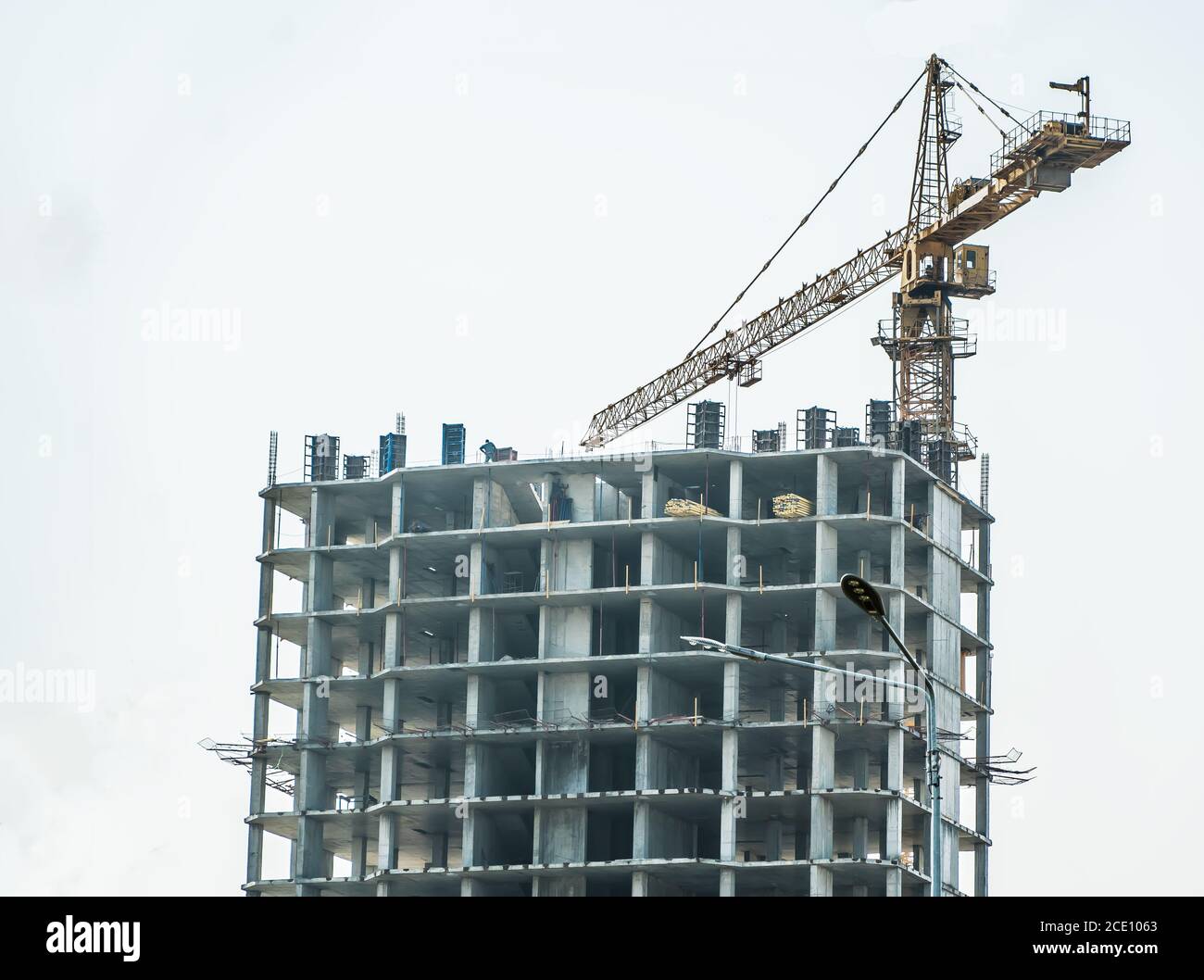 New building under construction bottom-up view. An unfinished ...