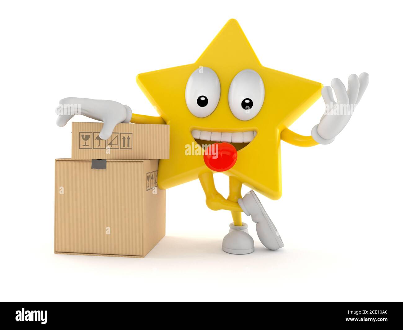 Star character with stack of boxes isolated on white background Stock ...