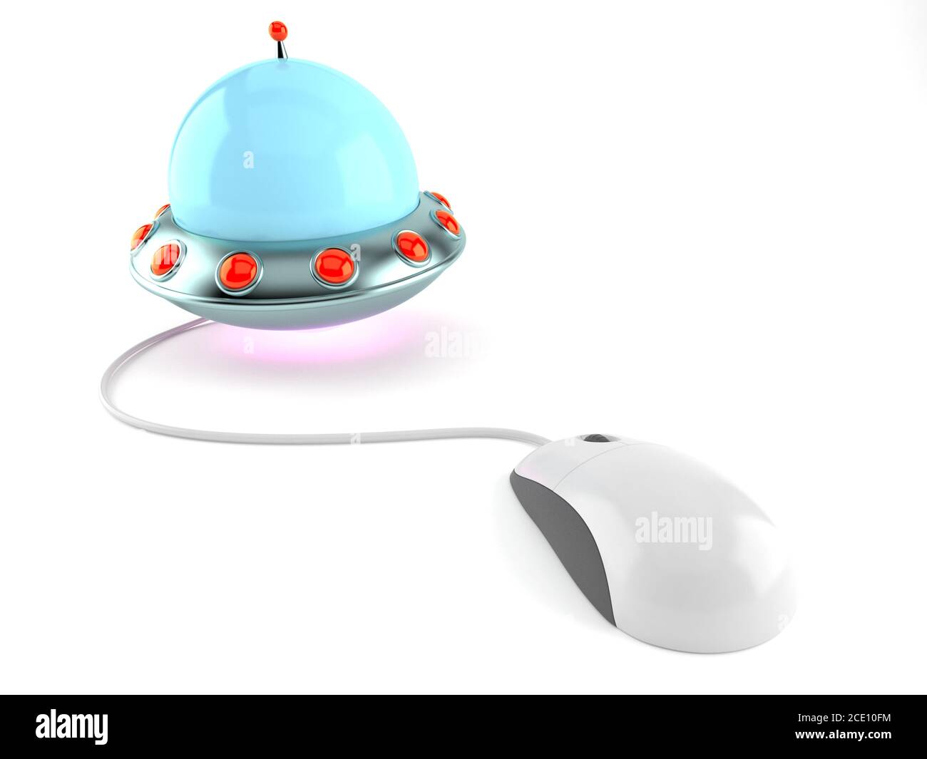 Flying saucer with computer mouse isolated on white background Stock ...