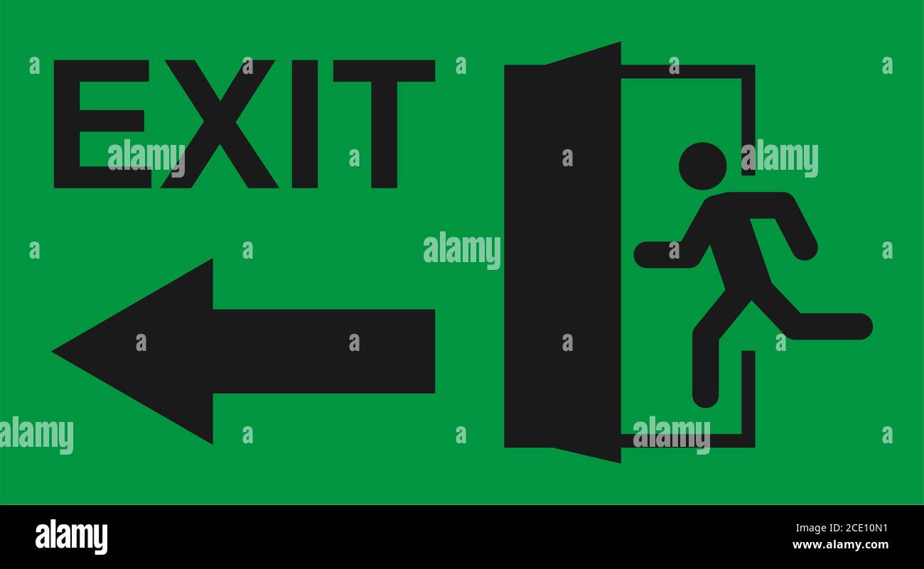 Running man and exit door sign. Vector icon, safety symbol. Escape help evacuation Stock Vector ...
