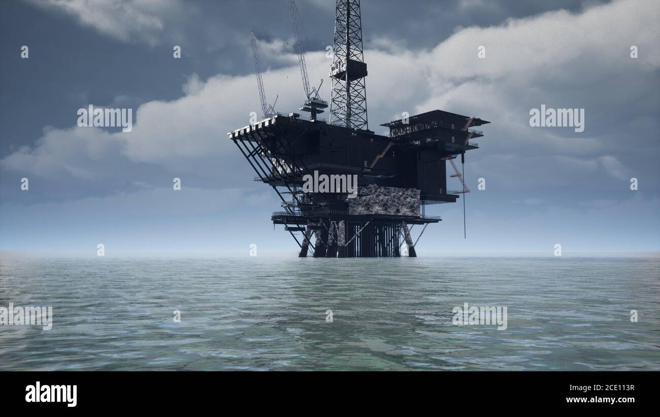 Large Pacific Ocean offshore oil rig drilling platform Stock Photo - Alamy