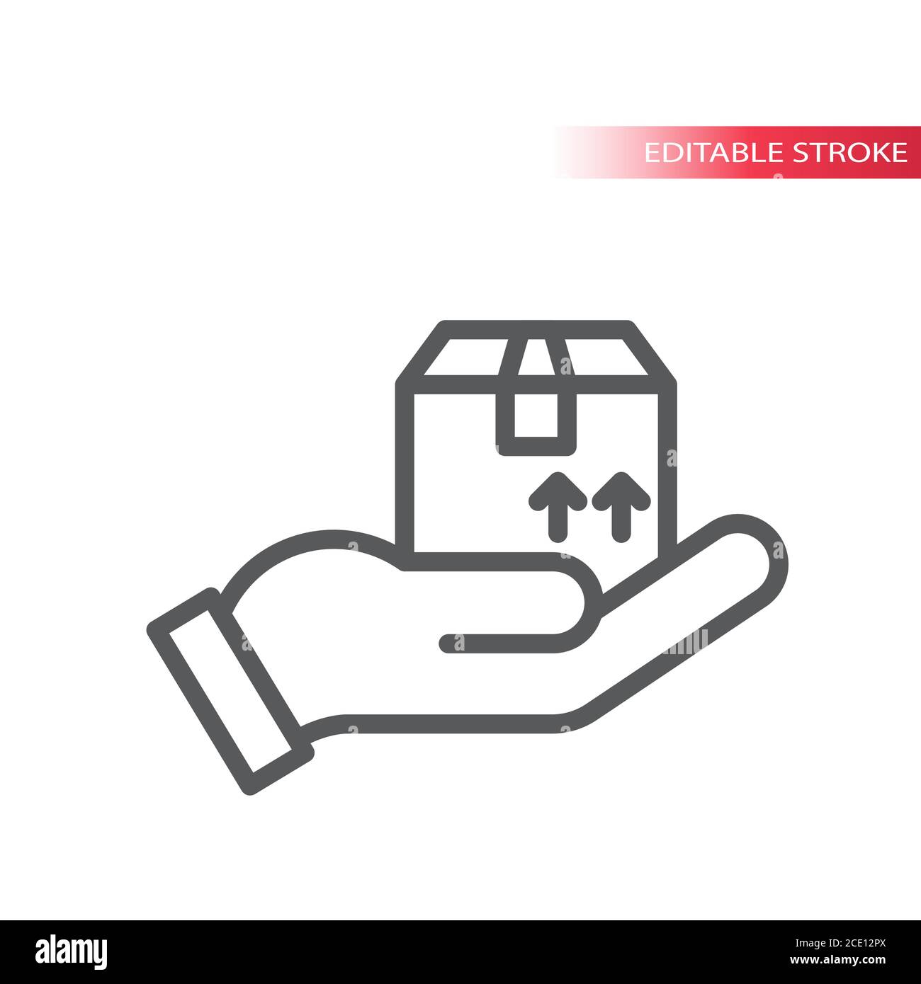 Hand with delivery box thin line vector icon. Delivery parcel with this ...