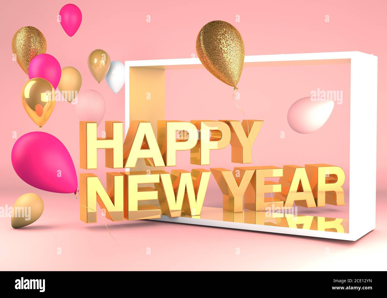 3d render of a happy new year graphi design message with pink and gold ...
