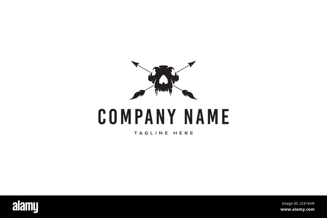 Vector logo on which an abstract image of an animal skull with crossed ...