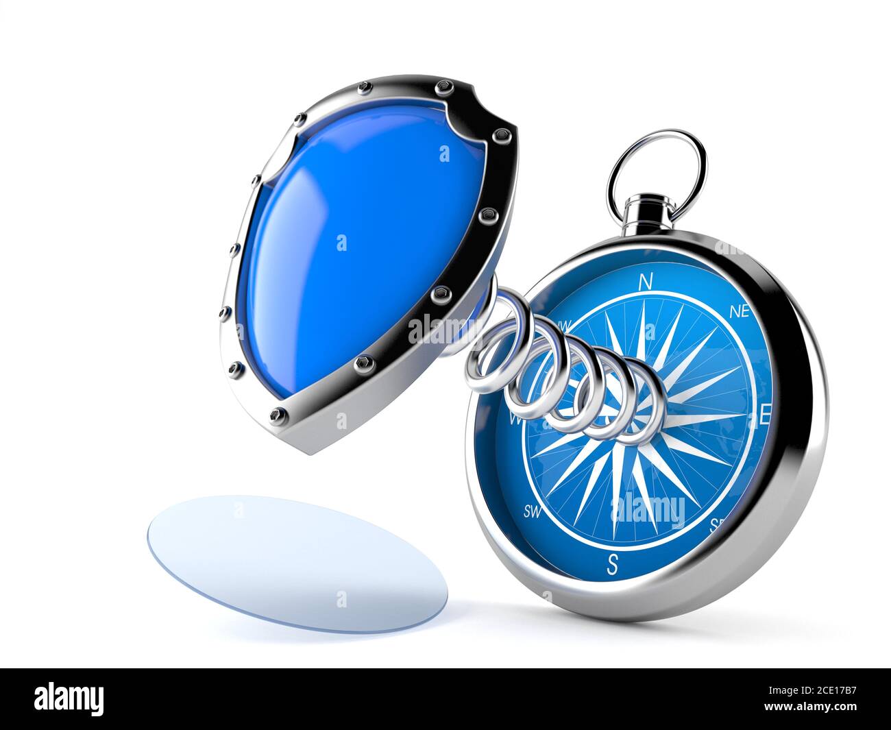Shield with compass isolated on white background Stock Photo - Alamy