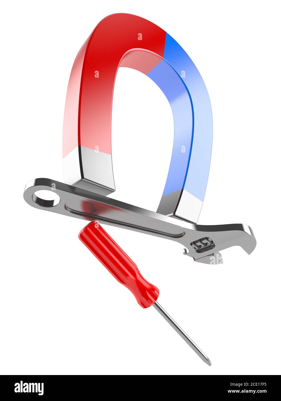 Work tools with magnet isolated on white background Stock Photo - Alamy