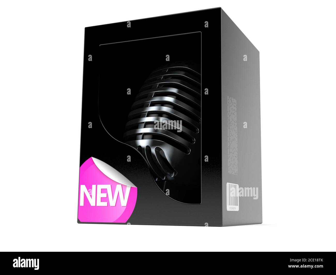 New microphone inside box isolated on white background Stock Photo - Alamy