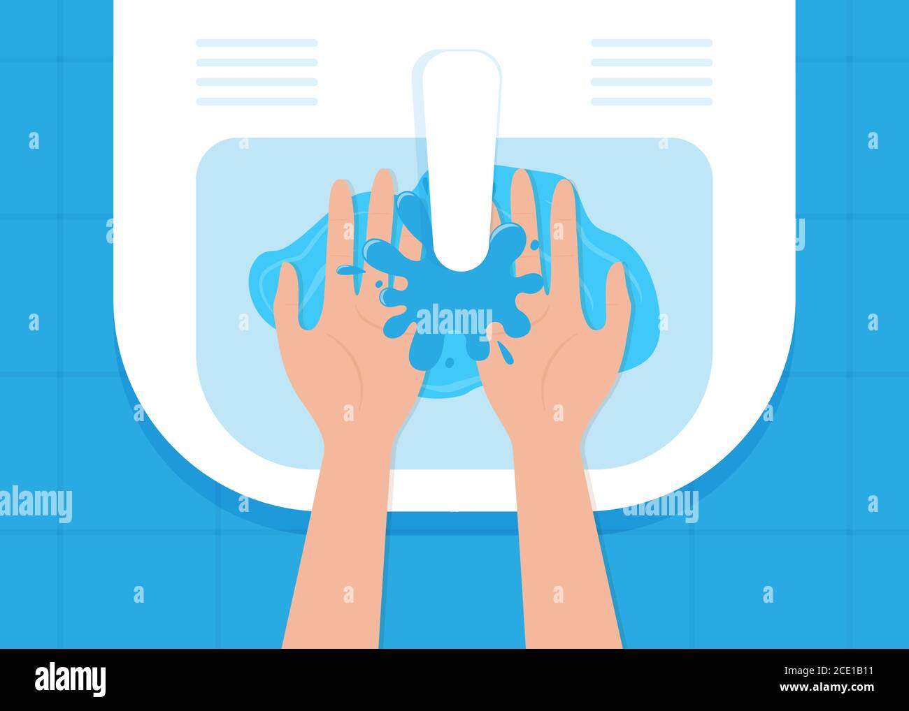 Womans Hands Under A Stream Of Water Over The Sink Top View Process