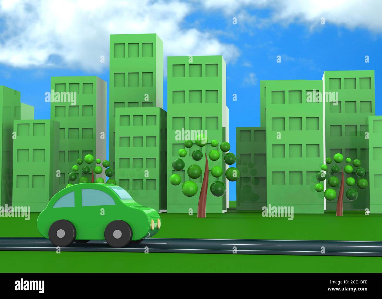 Car and the Green Town - 3D Stock Photo - Alamy