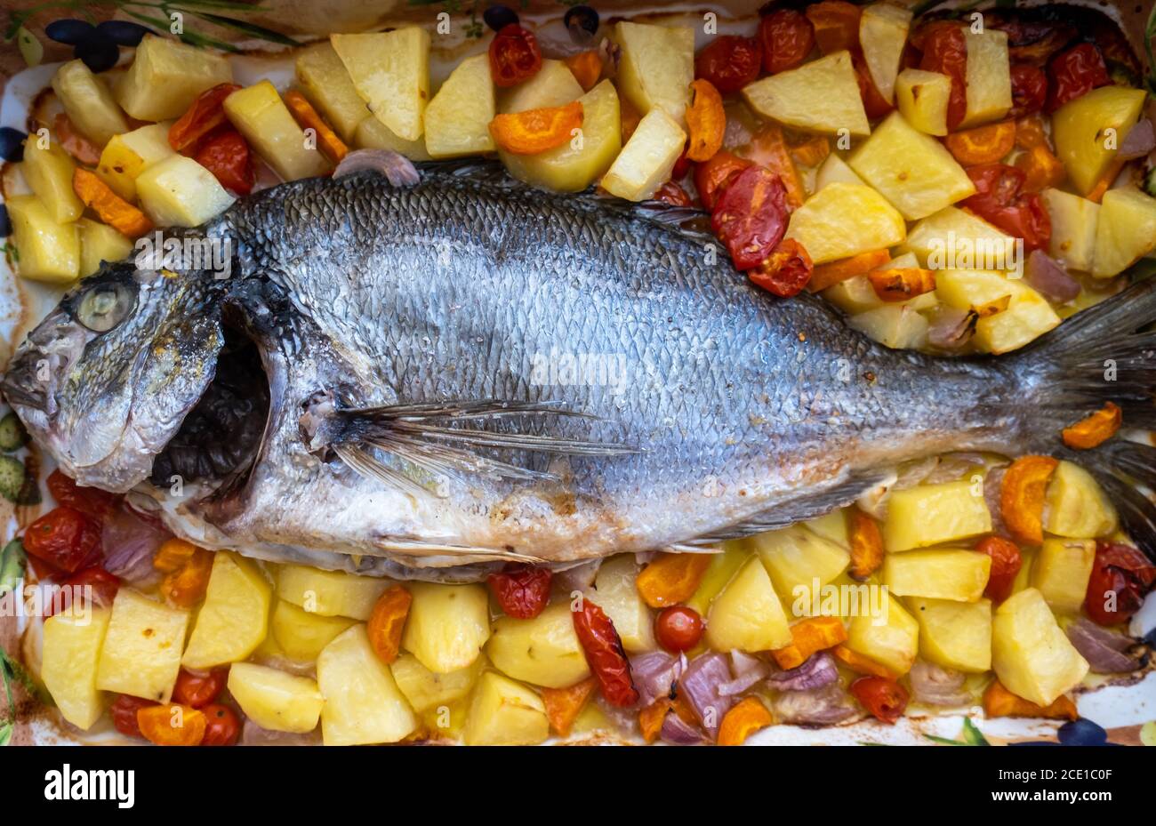 Homemade cooked bream fish food concept. Fresh bream fish with ...