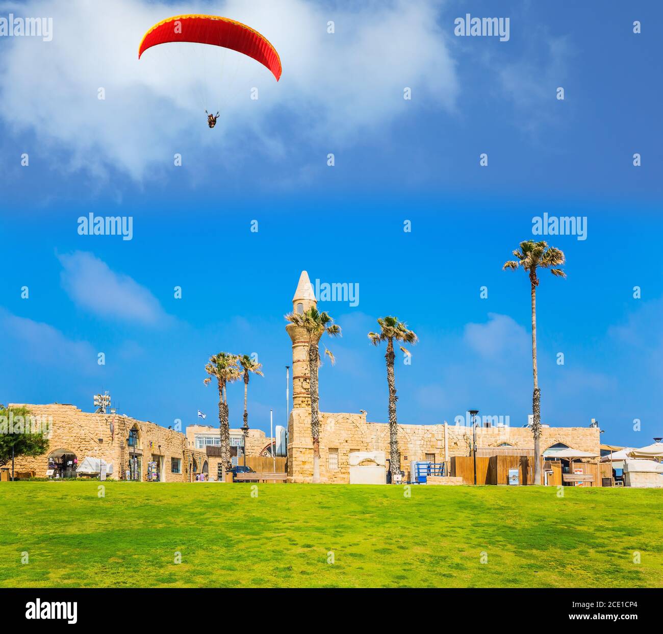Picturesque red parachute - wing Stock Photo - Alamy