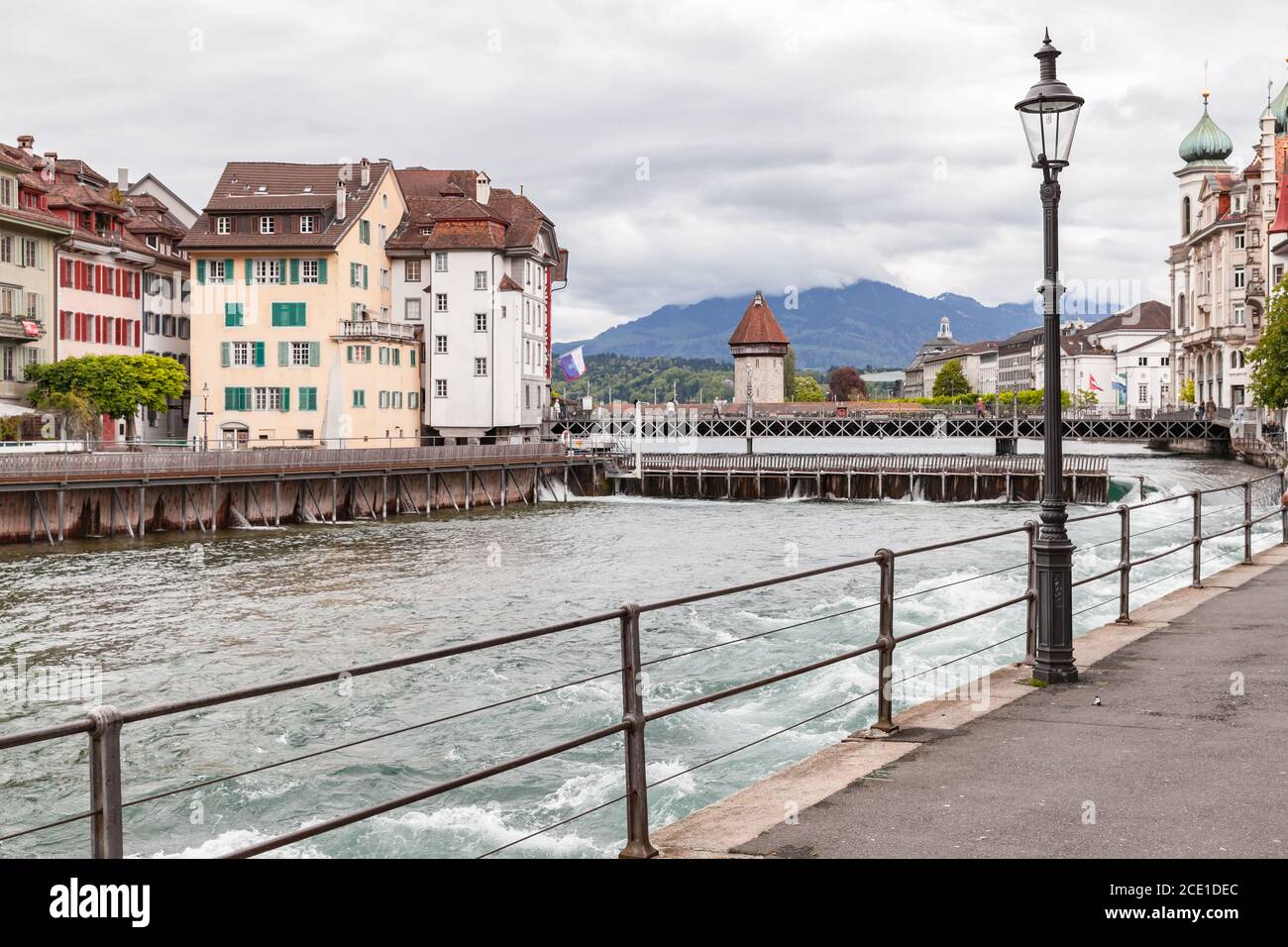 Lucerne town coastal view with vintage street light. Switzerland Stock ...