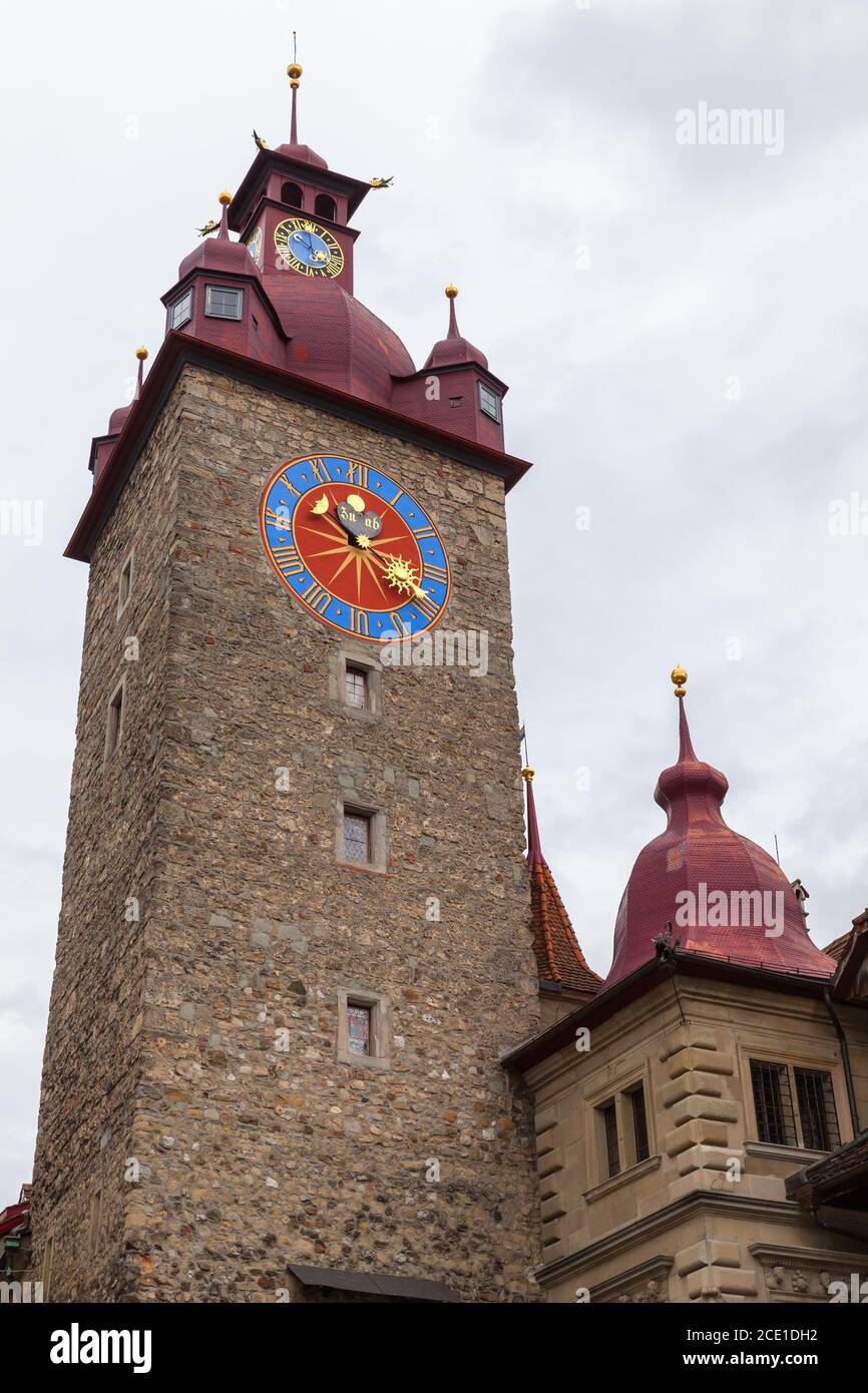 Lucerne Town Hall clock tower is under cloudy sky at daytime Stock ...