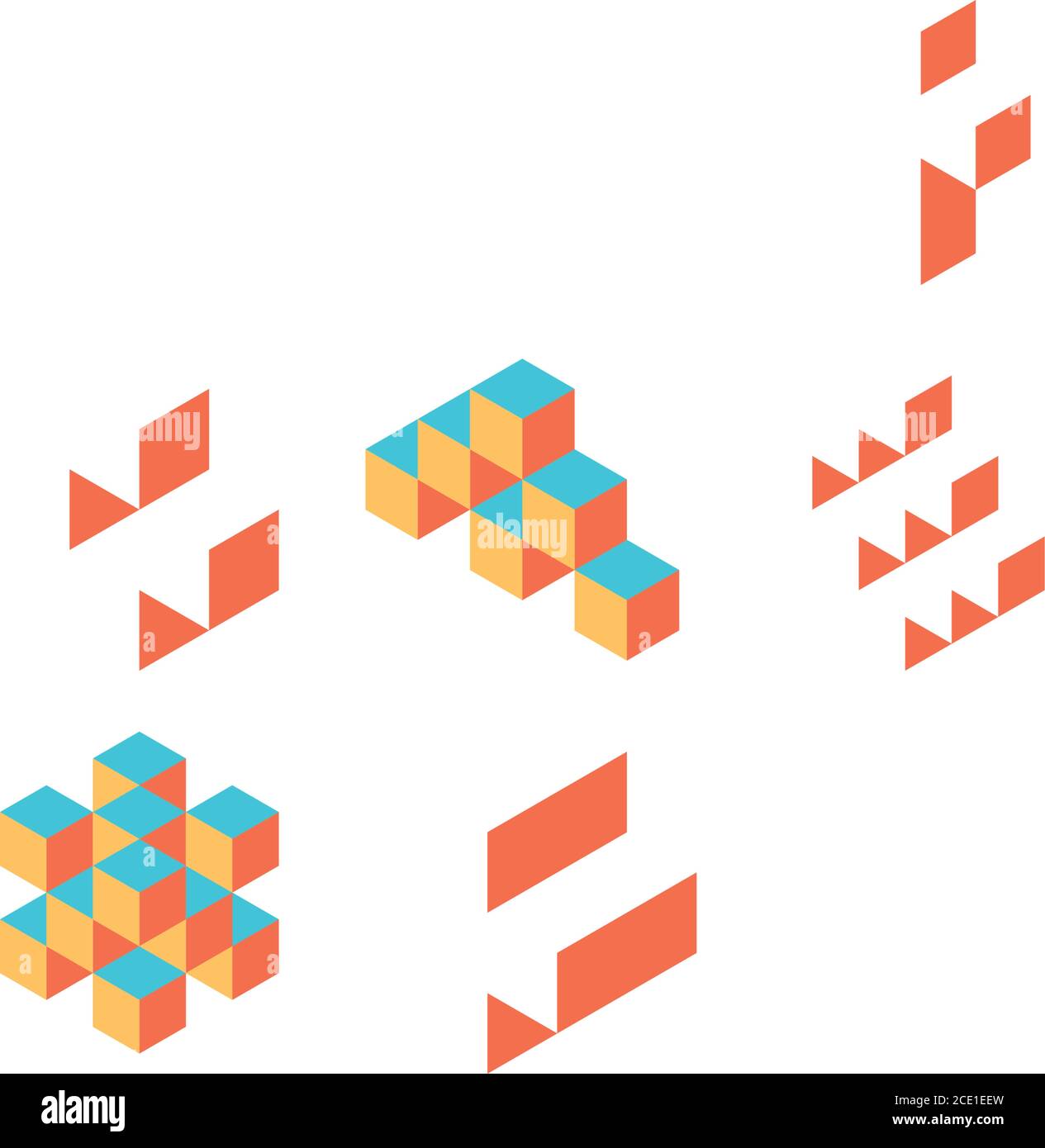Abstract object of cubes. Retro colored. Isometric 3D vector object ...