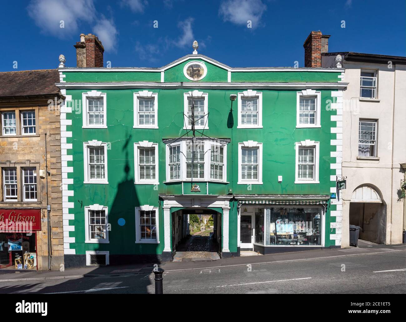 Green painted ancient Town House in The High Street, Wincanton ...