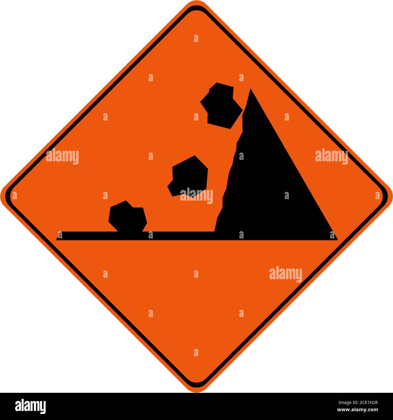 Warning sign with falling rocks symbol Stock Photo - Alamy