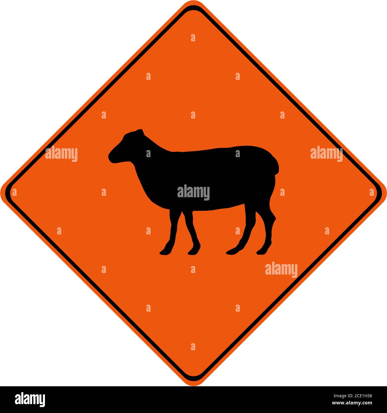 Warning sign with sheeps on road symbol Stock Photo - Alamy
