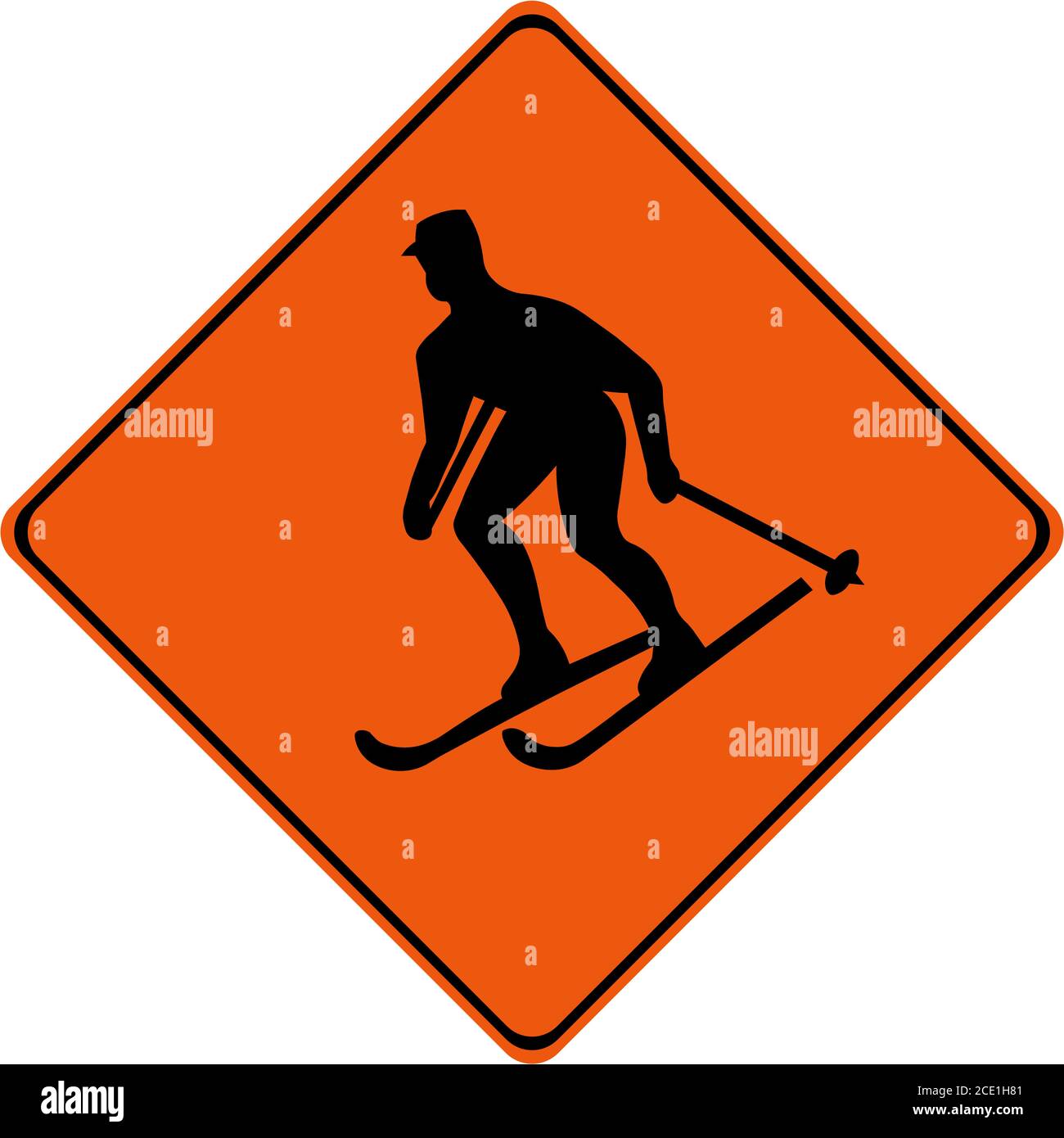 Warning sign with skier symbol Stock Photo - Alamy