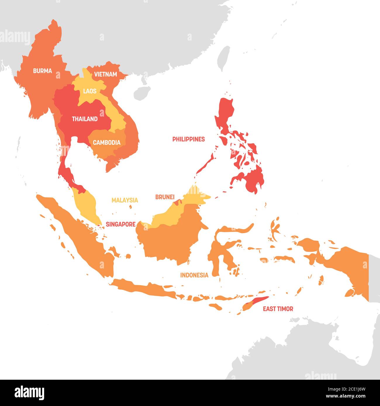 Southeast Asia Region. Map of countries in southeastern Asia. Vector ...