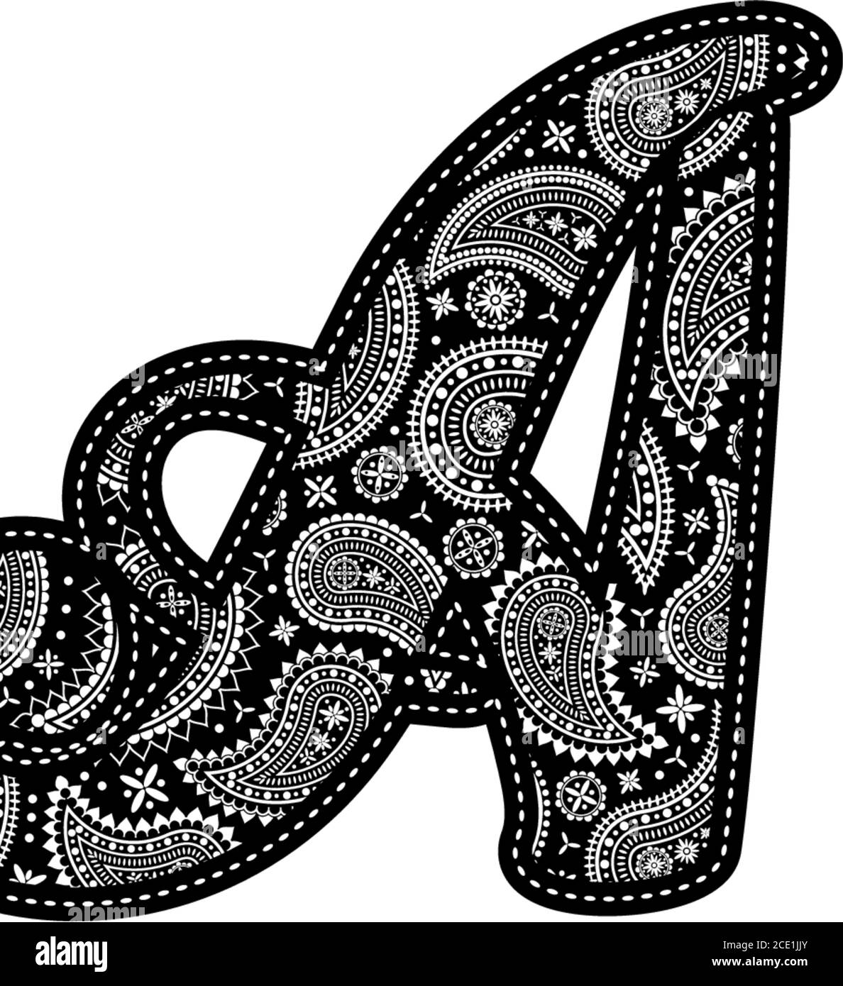 capital letter A with paisley pattern design. Embroidery style in black ...