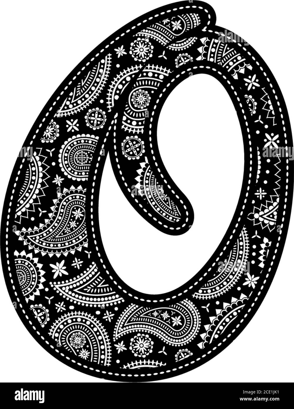 capital letter O with paisley pattern design. Embroidery style in black ...