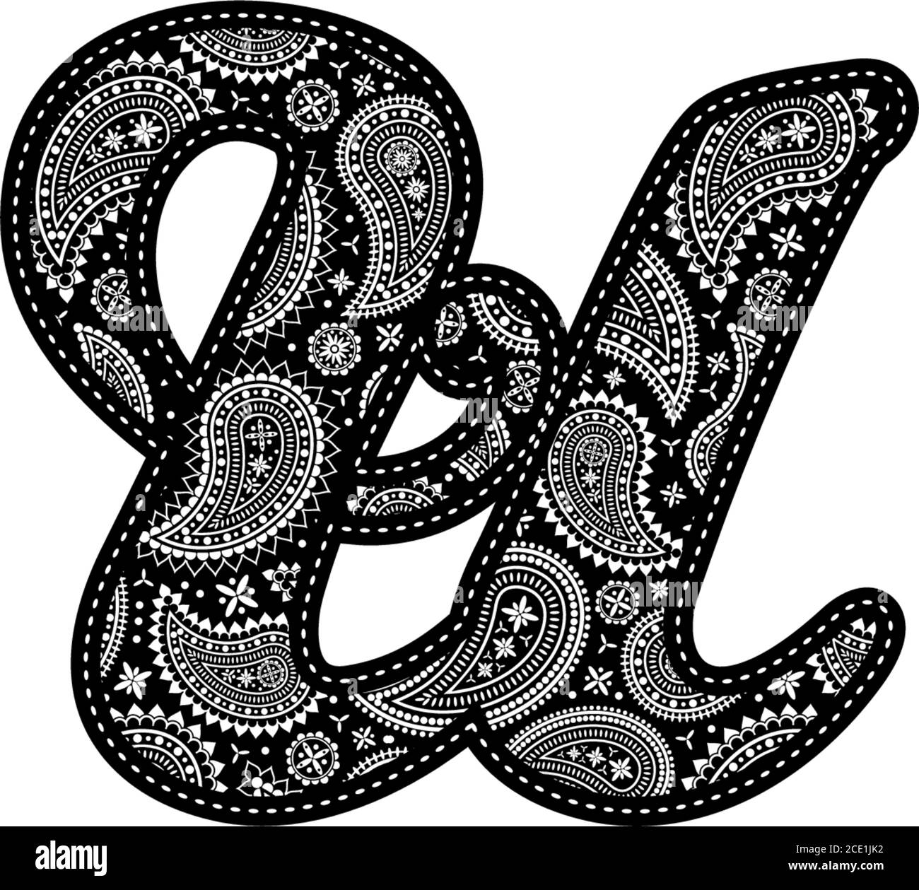 capital letter U with paisley pattern design. Embroidery style in black ...