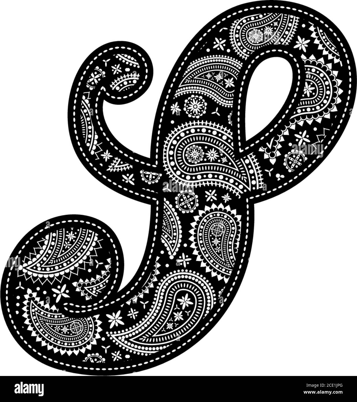 capital letter S with paisley pattern design. Embroidery style in black ...
