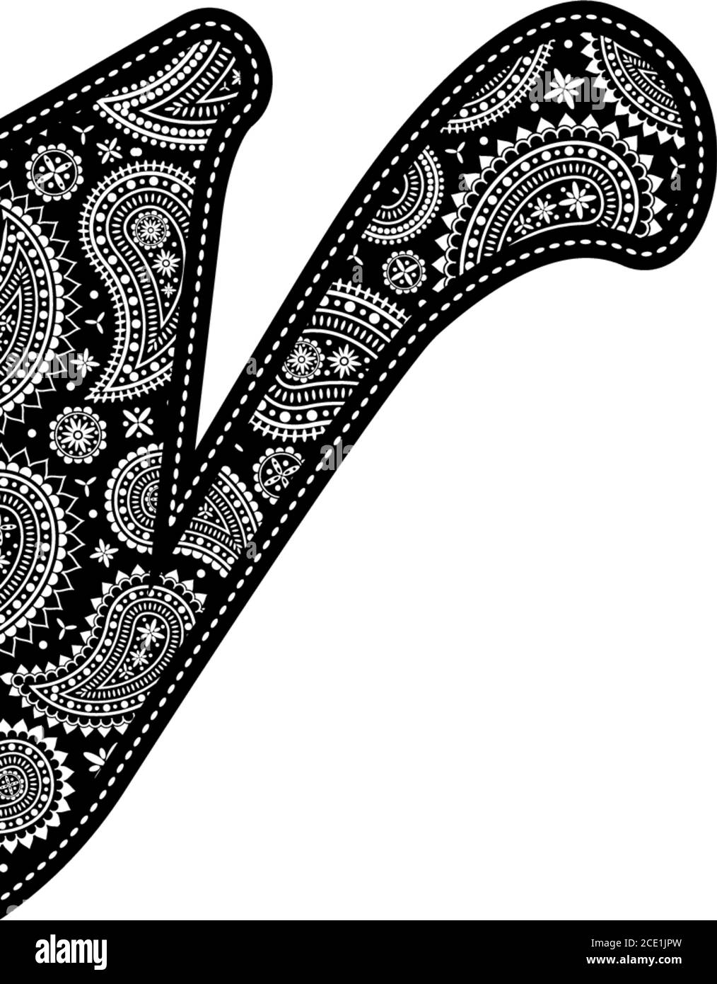 capital letter V with paisley pattern design. Embroidery style in black ...