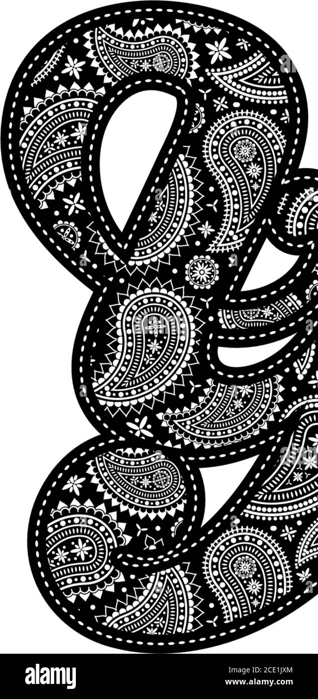 capital letter Y with paisley pattern design. Embroidery style in black ...
