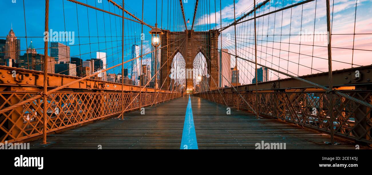 Panoramic view of Brooklyn Bridge in Manhattan, New York Stock Photo ...