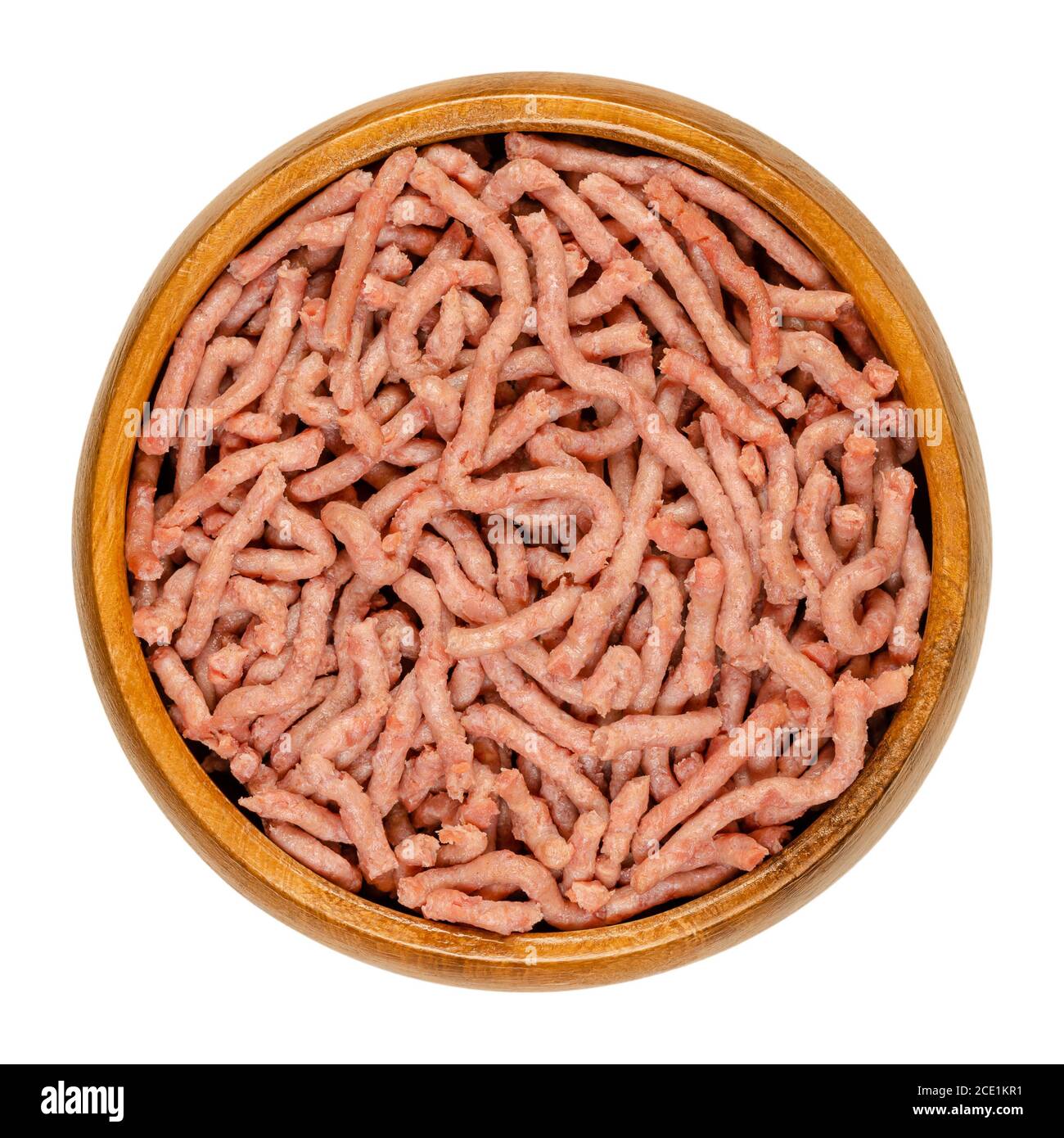 Vegan ground meat in a wooden bowl. Substitute for minced meat based on ...