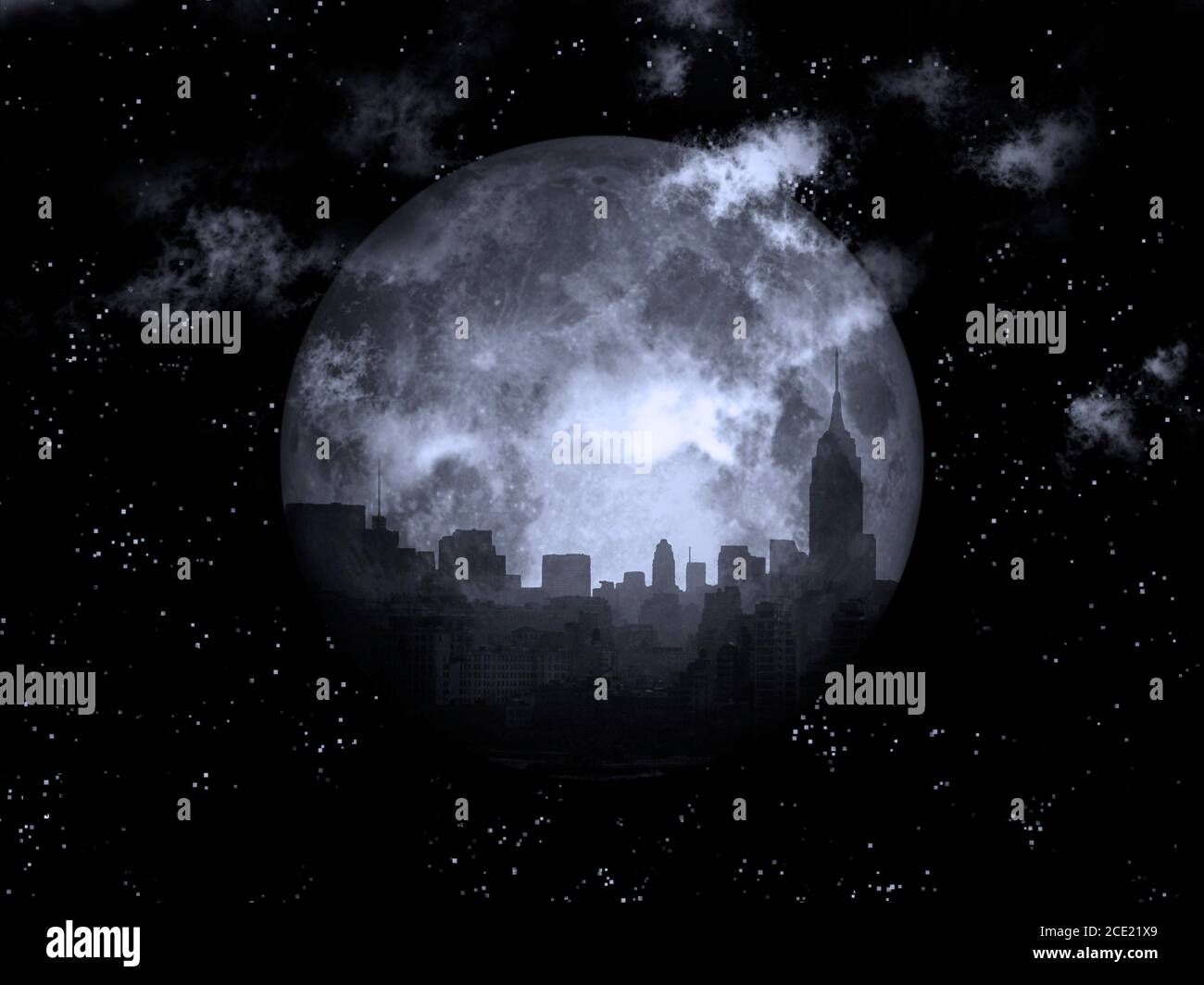 Full moon night city Stock Photo - Alamy
