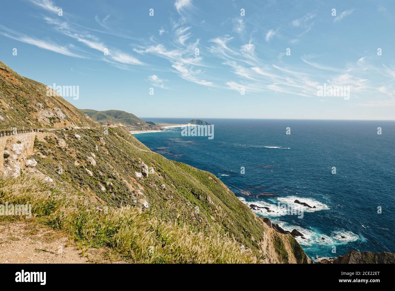 Big Sur road trip. Scenic California State route 1. Rocky cliffs with ...
