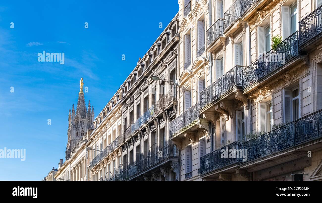 Bordeaux in France, typical facades, with the Pey Berland tower in ...
