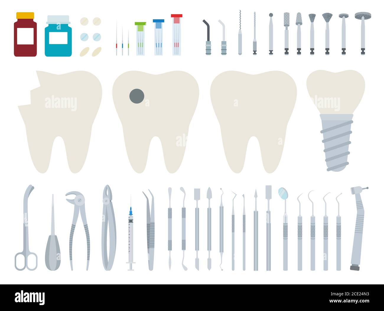 Dentist tool kit for dental treatment vector illustration in a flat ...