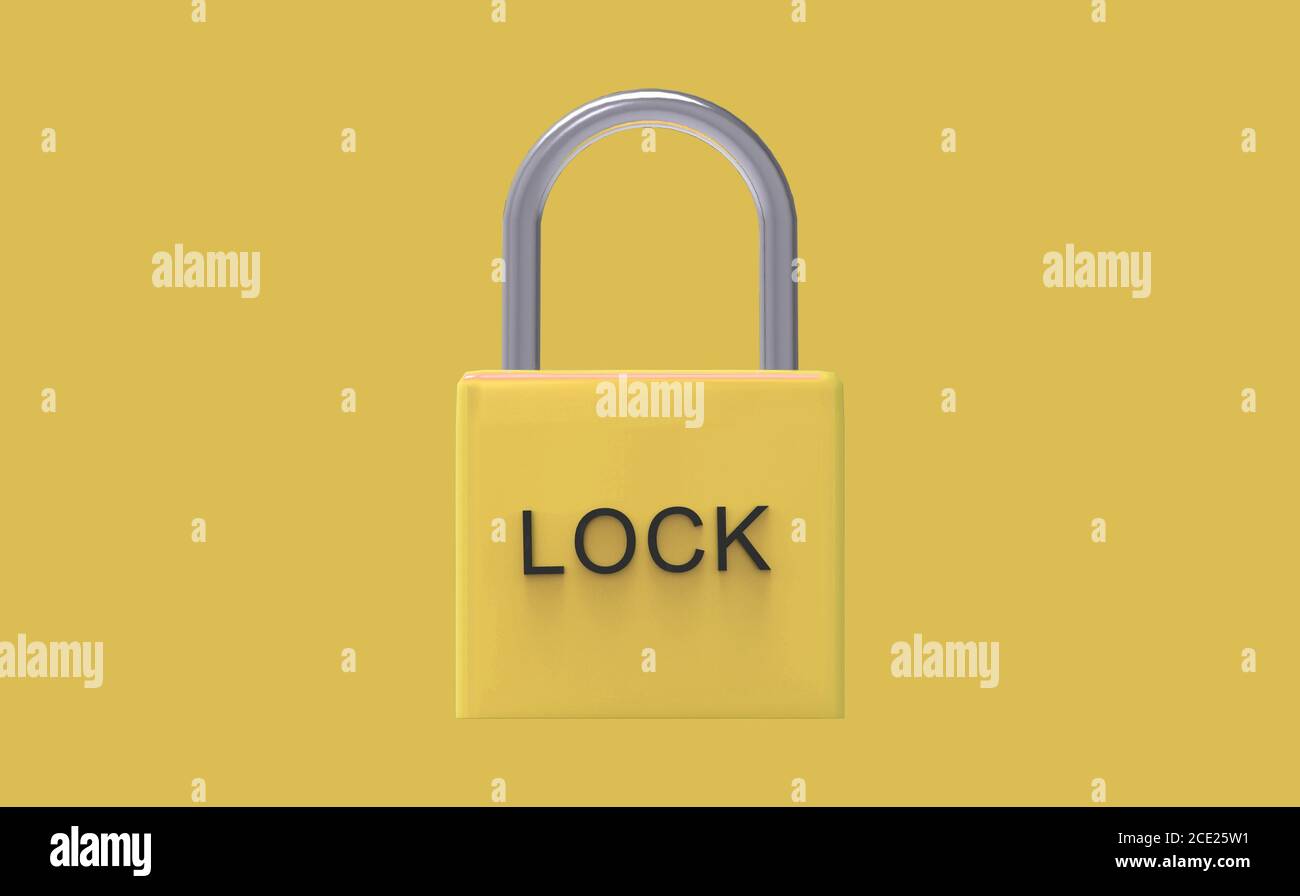 pad lock yellow padlock with word "lock" on metal on a mustard ...