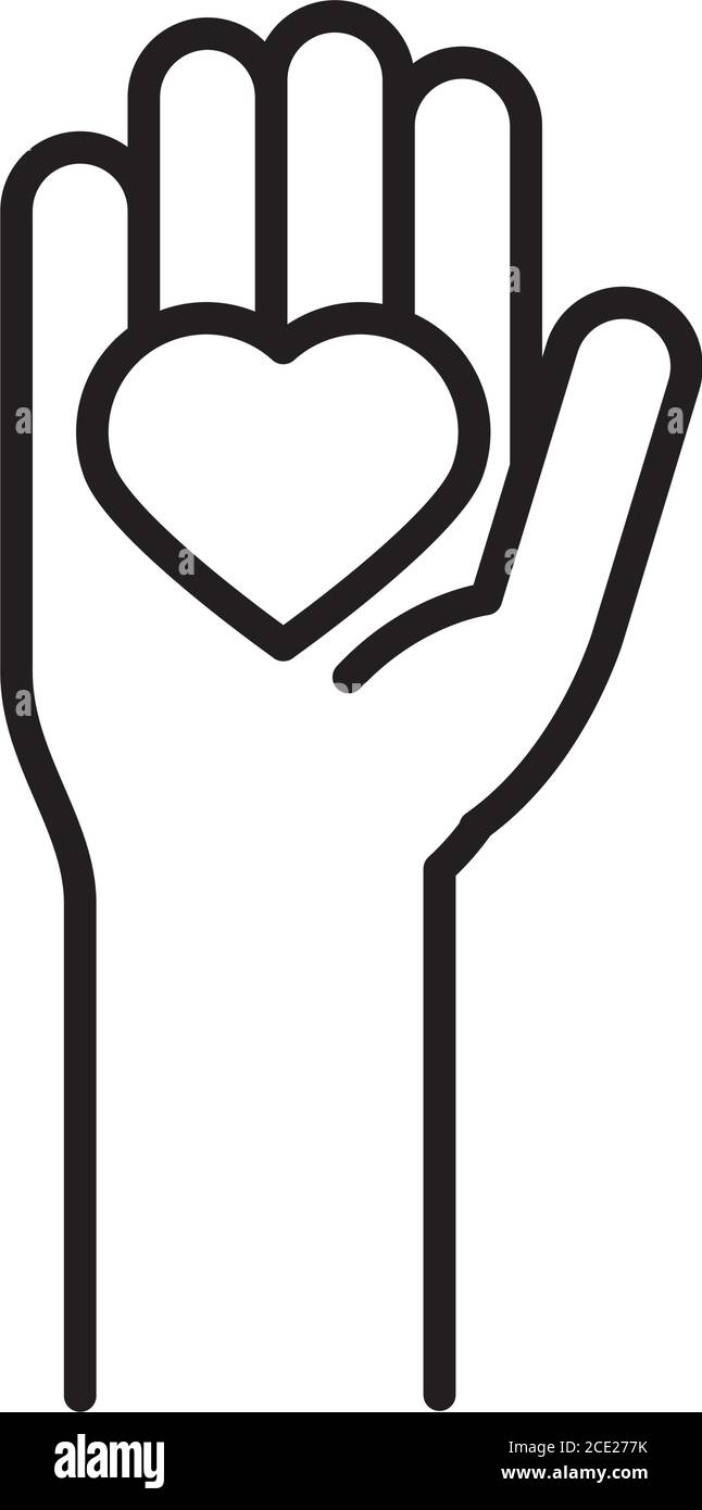 hand showing heart human rights day, line icon design vector ...