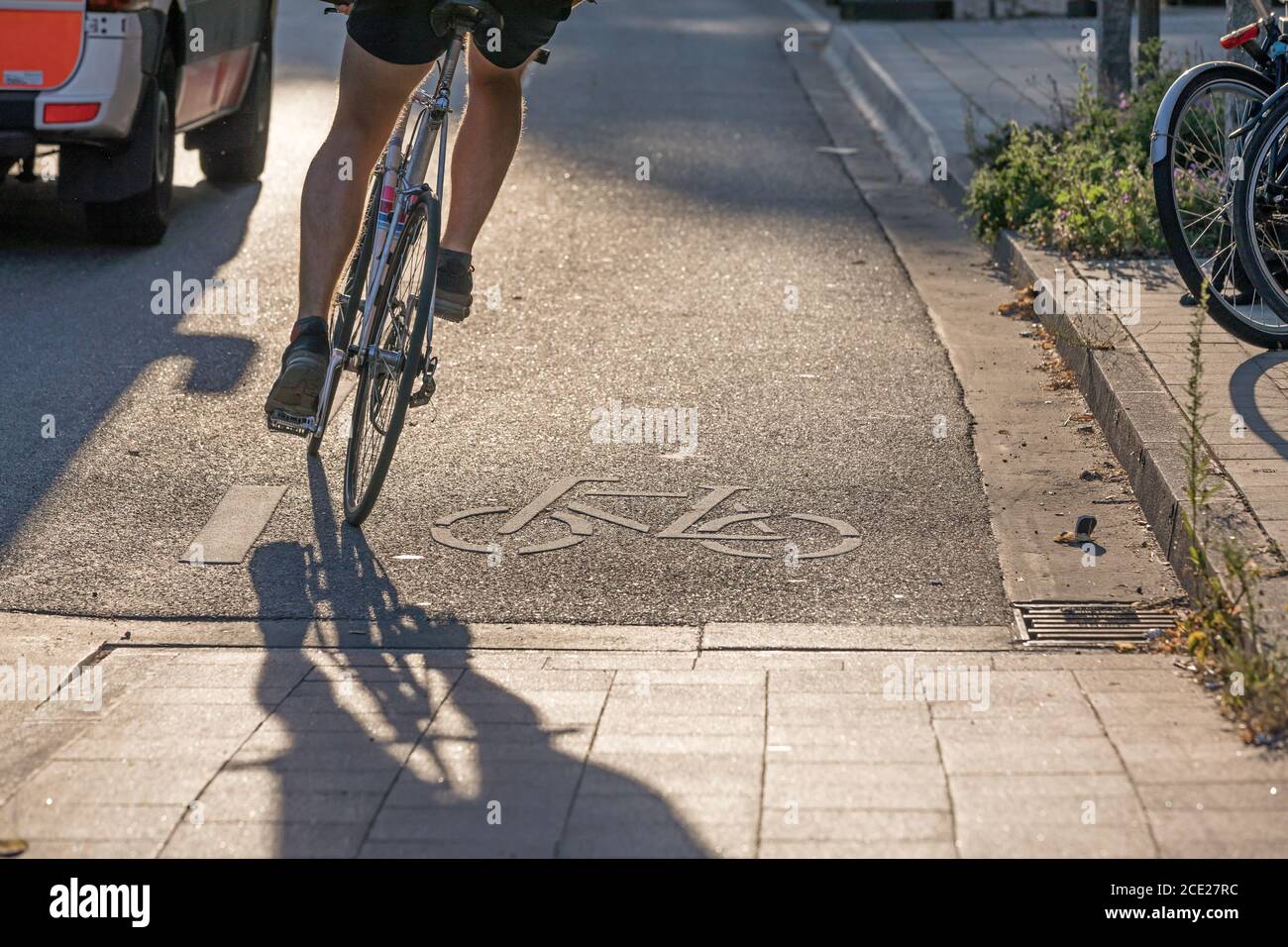 cyclist on painted bike lane in Hamburg Stock Photo - Alamy