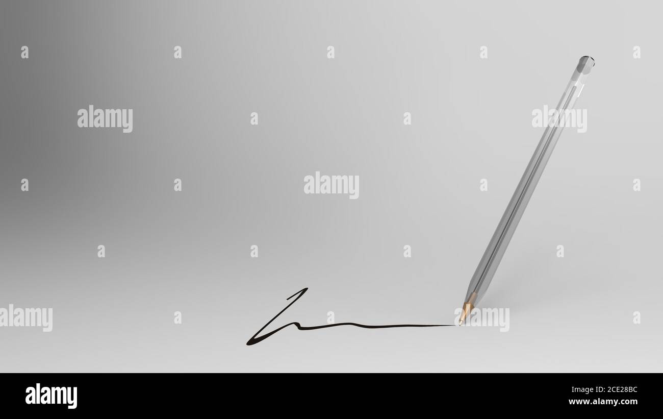 Transparent plastic ball pen leaves a signature on white background ...