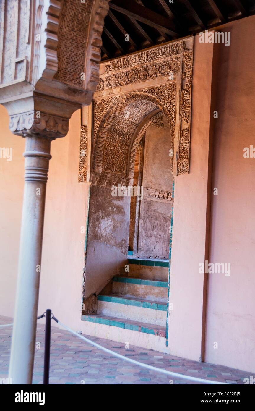 The Alhambra in Granada, Spain Moorish arches, calligraphy and ...