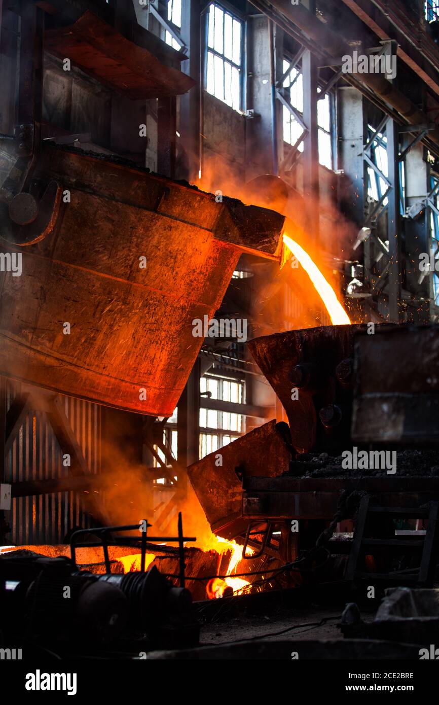 Iron metallurgy plant interior. Melting of metal in process. Metallurgy ...