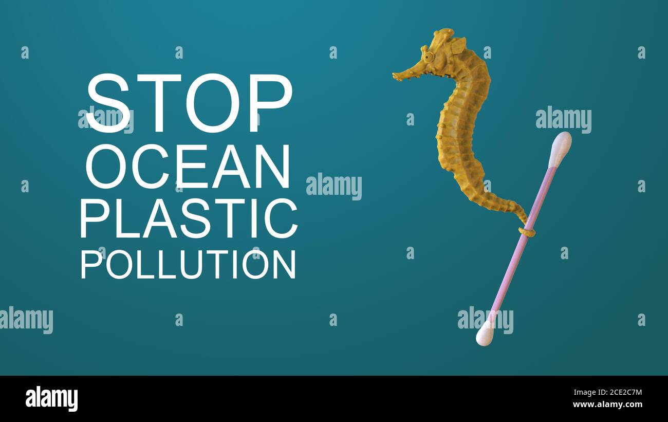 Render sculpt 3d Side view of a Common yellow Seahorse with swabs. Stop ...