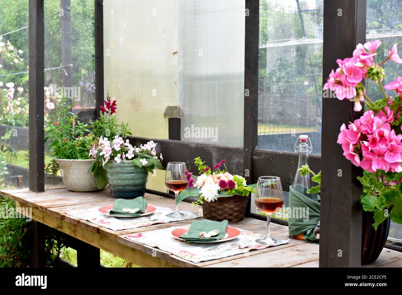 Secluded outdoor patio dining cafe with beautiful rustic garden decor ...