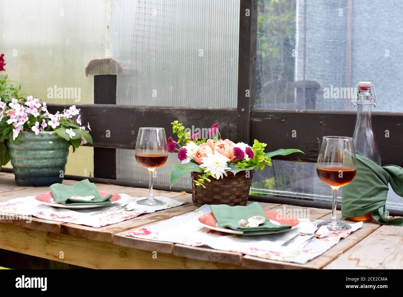 Secluded outdoor patio dining cafe with beautiful rustic garden decor ...