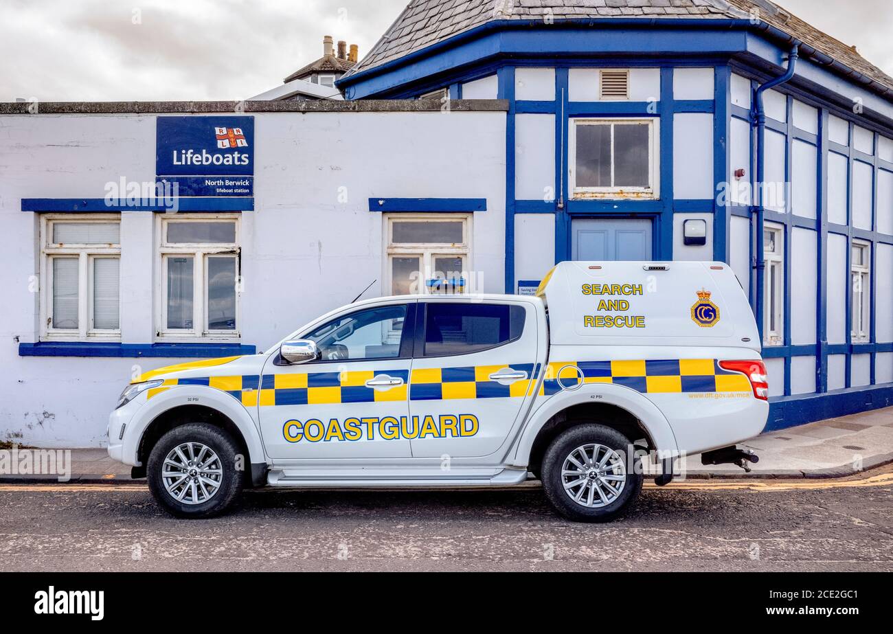 RNLI North Berwick base with a Coastguard Search and Rescue vehicle ...
