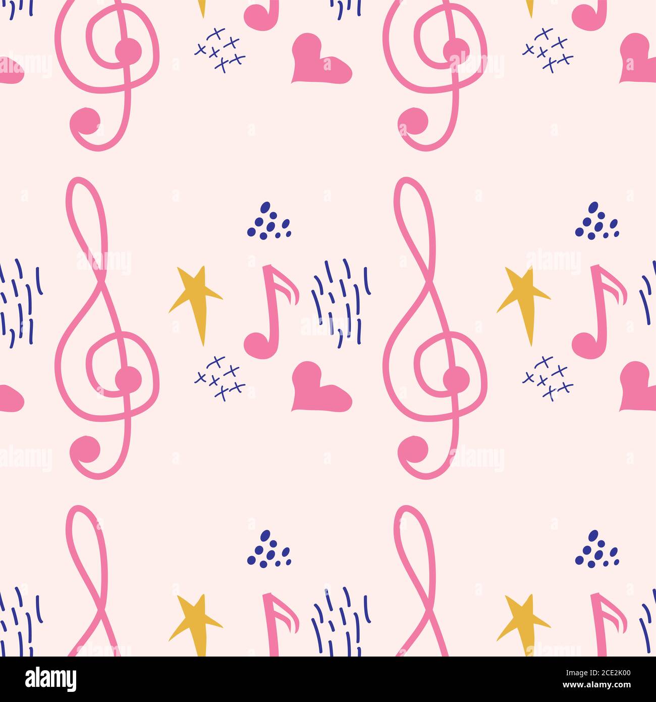 Pink, blue pastel texture with musical notes and a treble clef ...